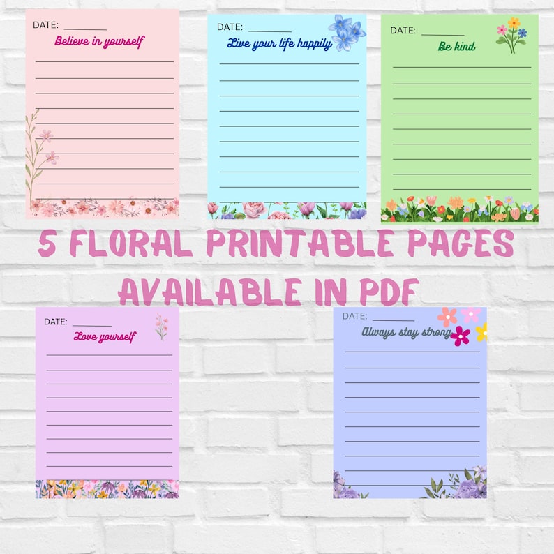 Floral Journal Pages, Printable Lined Writing Paper (PDF Download) - Etsy