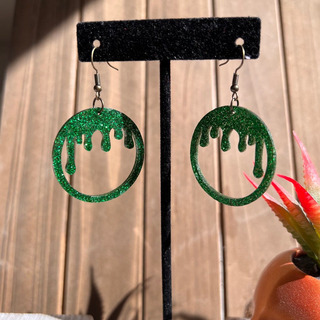 Glitter Acrylic Dangle Ooze Drip Earrings for Halloween - Etsy