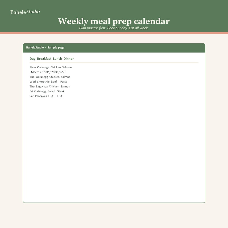 Workout Log + Meal Prep Spreadsheet | Weekly Workout Plan, Macro ...