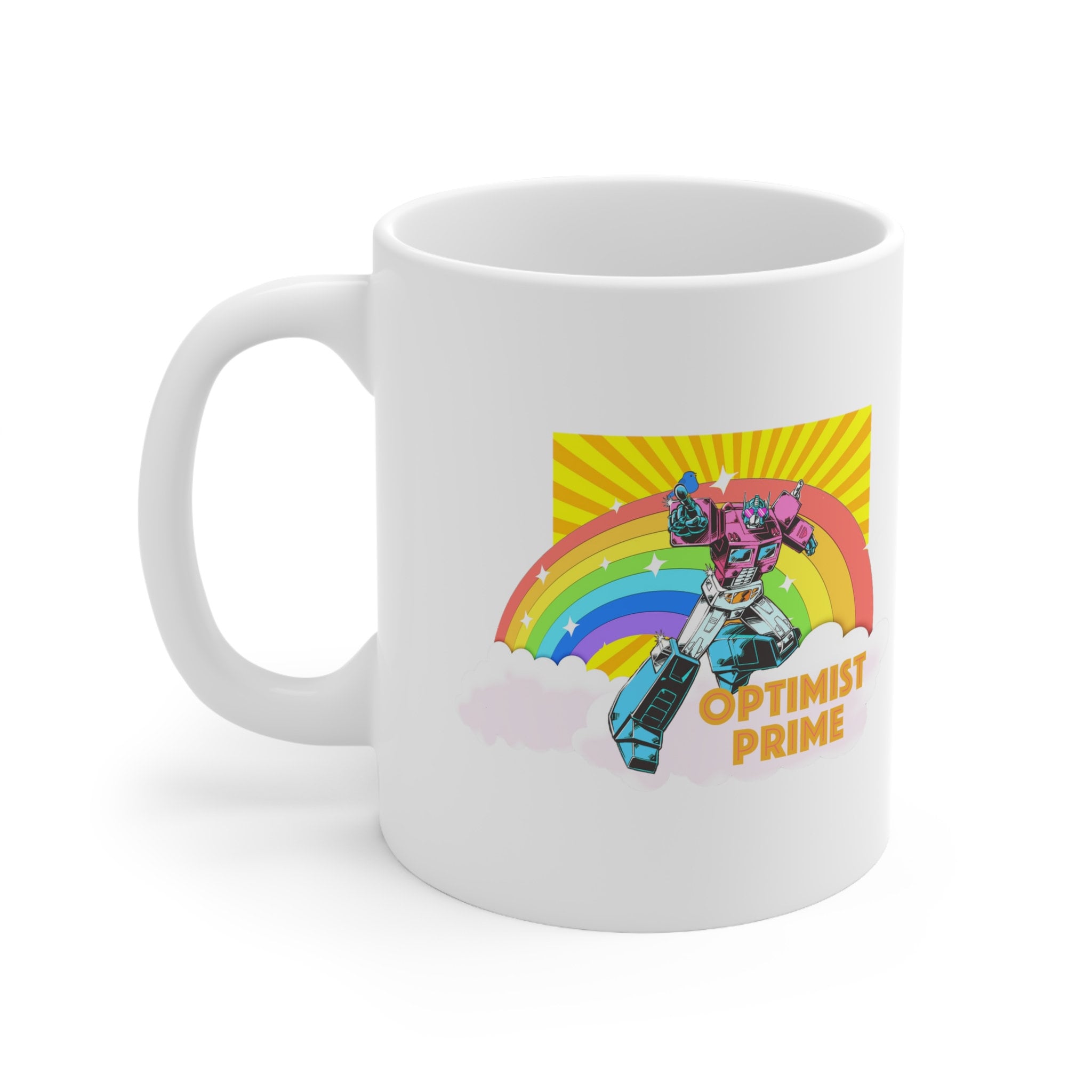 Optimist Mug, Optimus Prime, Transformers, Robot, Happy, Hipster, Funny, Millennial, Ironic, 90 ...