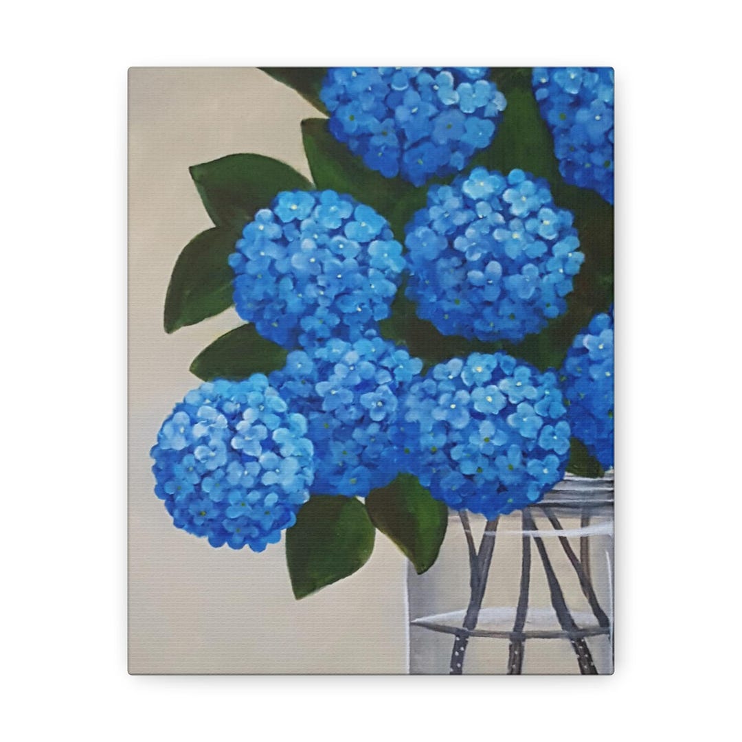 Hydrangea Canvas Print Blue Floral Art Original Art Blue Flower ...