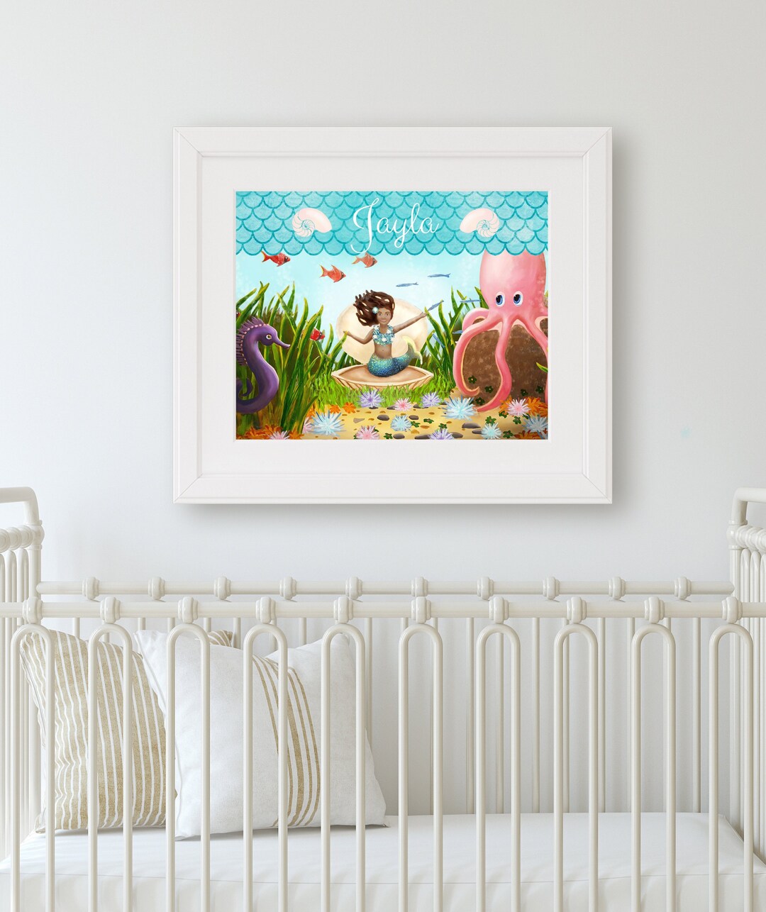 Adorable Dark Skin Customizabe Mermaid Downloadable Art Mermaid Art ...