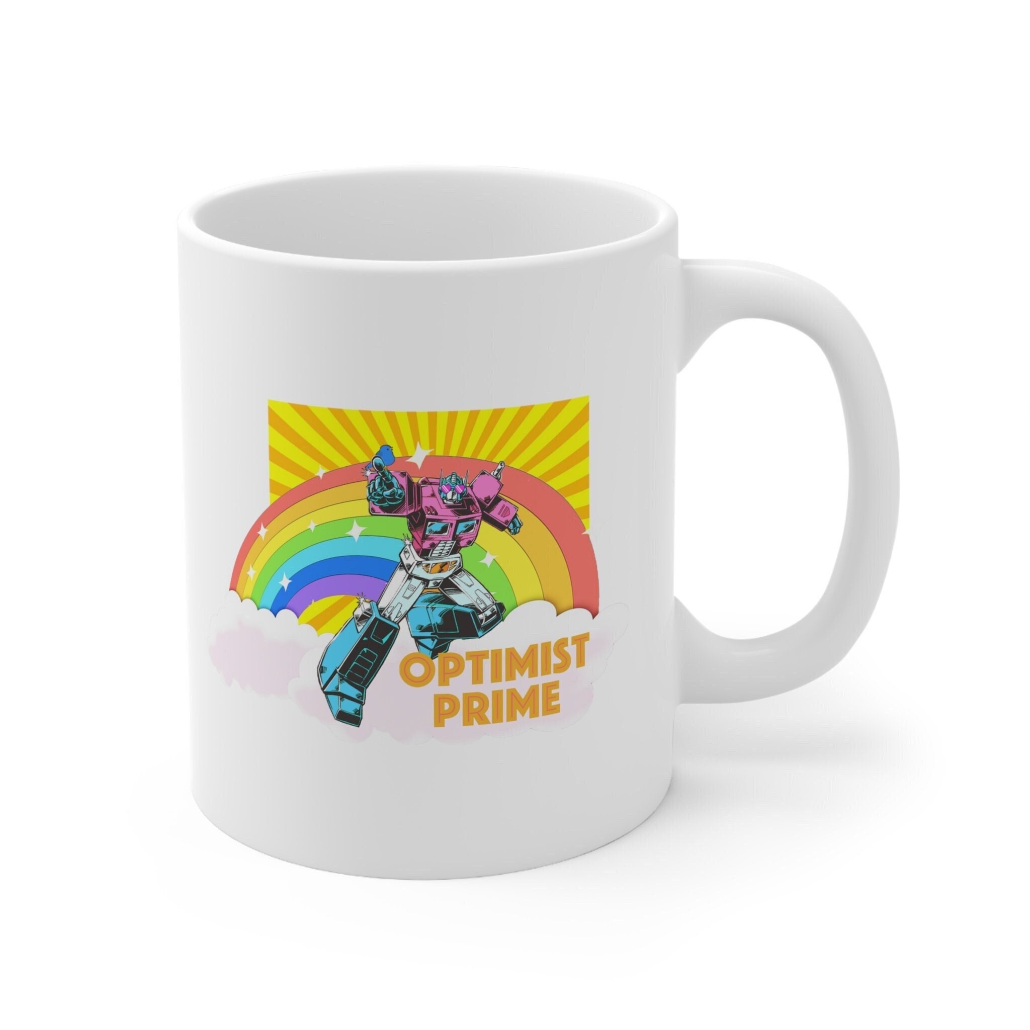 Optimist Mug Optimus Prime Transformers Robot Happy Hipster Funny Millennial Ironic 90 