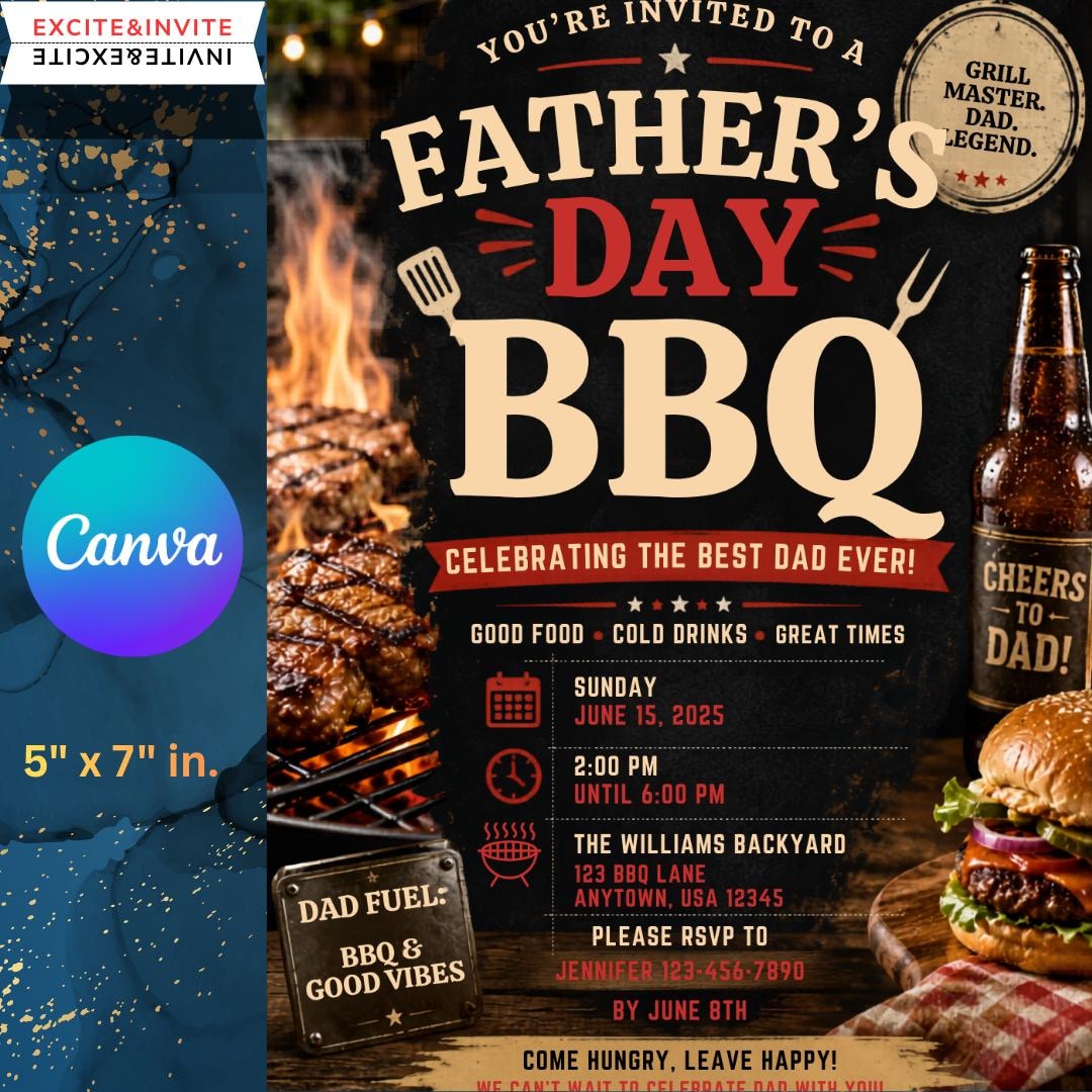 Father’s Day BBQ Animated Invitation Template Editable in Canva ...