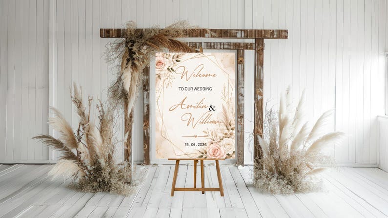 Floral Wedding Welcome Sign Template | Neutral Boho Arch Decor (digital ...