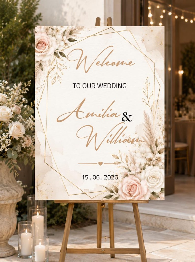 Floral Wedding Welcome Sign Template | Neutral Boho Arch Decor (digital ...