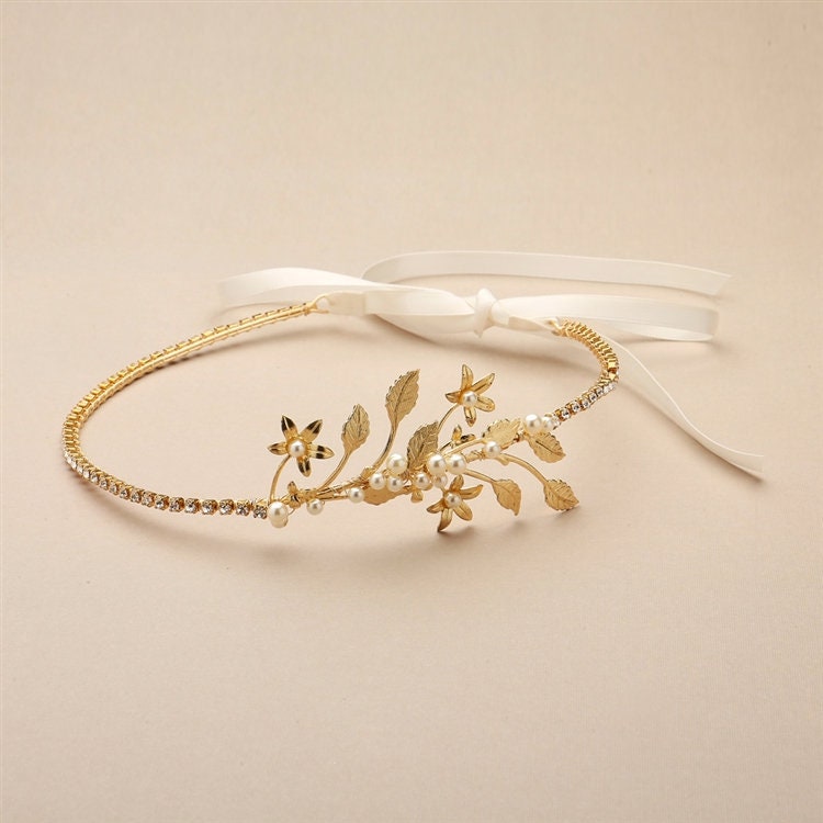 Ivory Pearl Floral and Leaf Sprigs in Silver or Gold. - Etsy