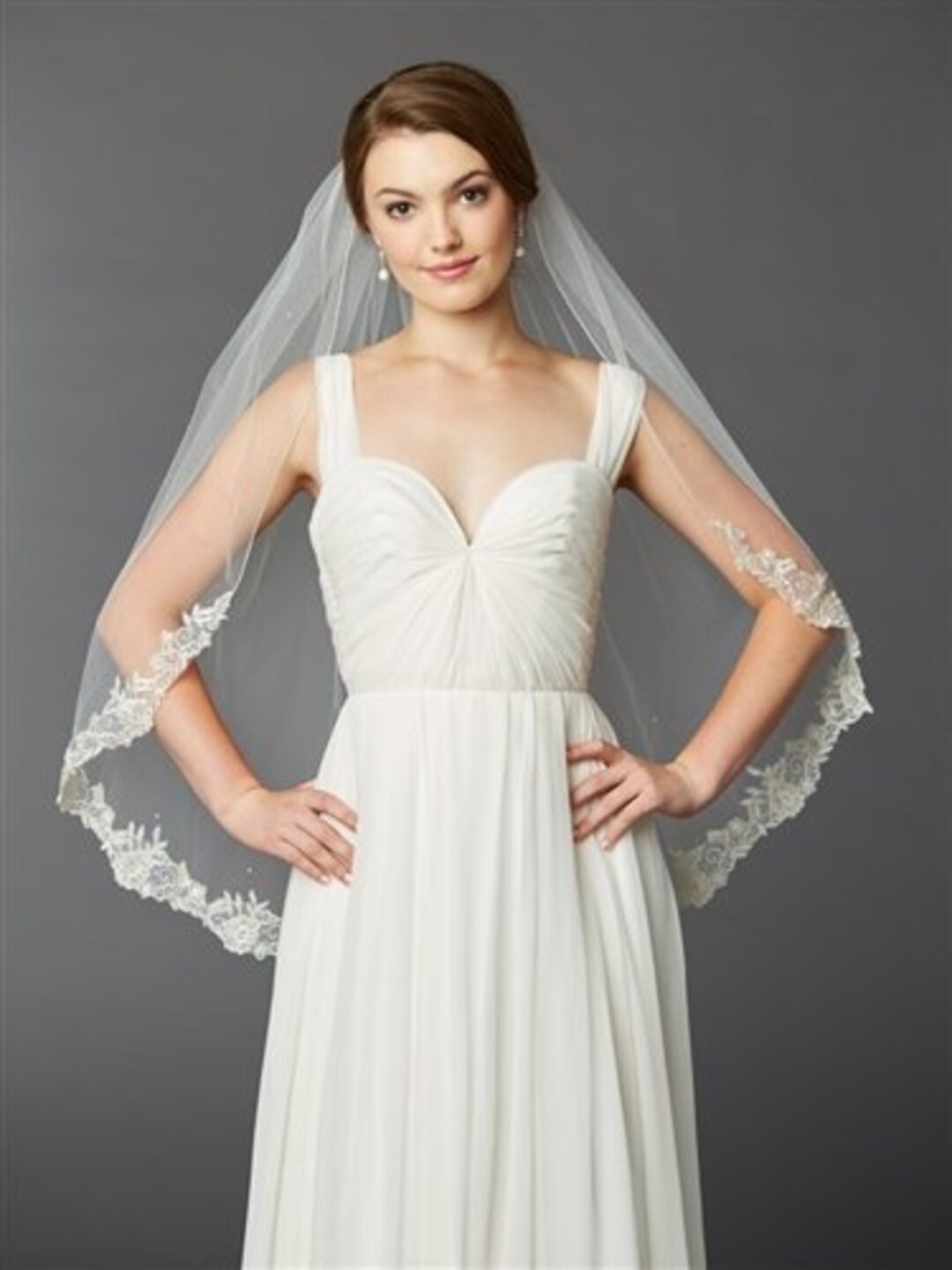 One Layer Fingertip Length Mantilla Bridal Veil With Silver - Etsy