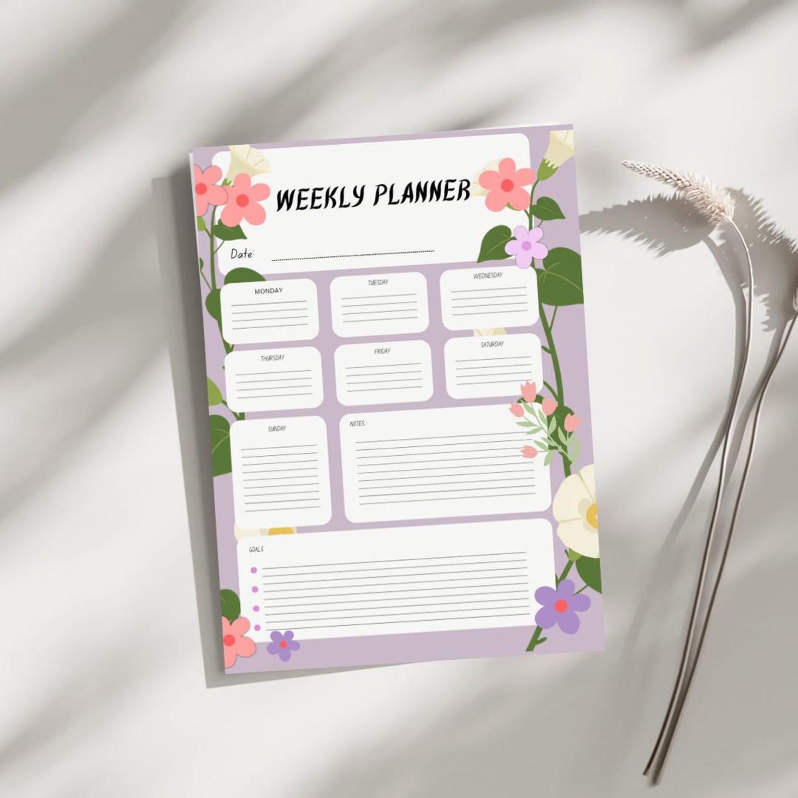 Floral Weekly Planner Printable | Lavender Goal & Notes Organizer - Etsy