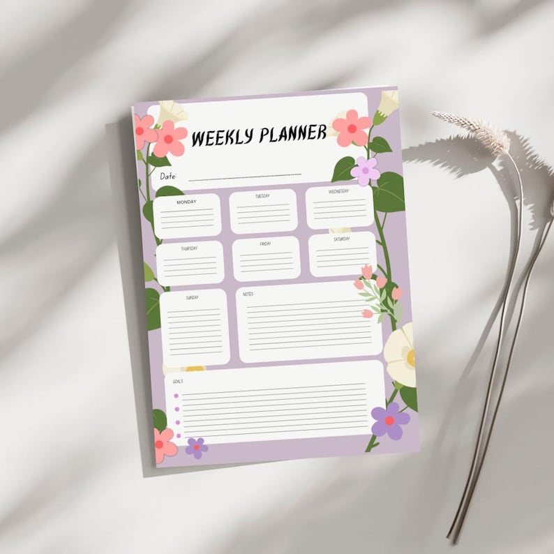 Floral Weekly Planner Printable | Lavender Goal & Notes Organizer - Etsy