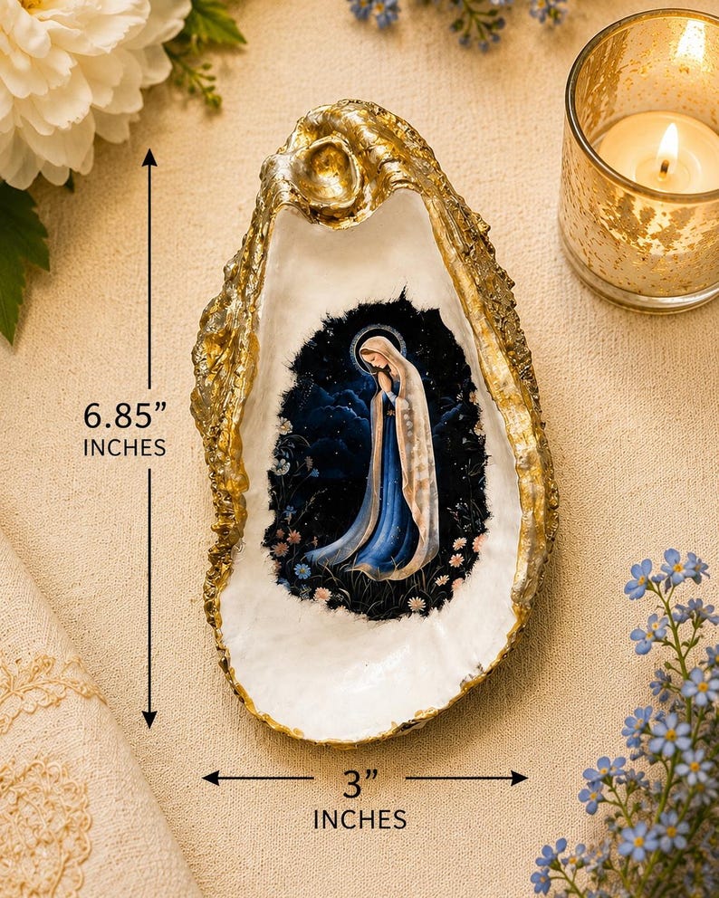 Virgin Mary Oyster Shell Dish | Catholic Gift | Christian Home Decor ...