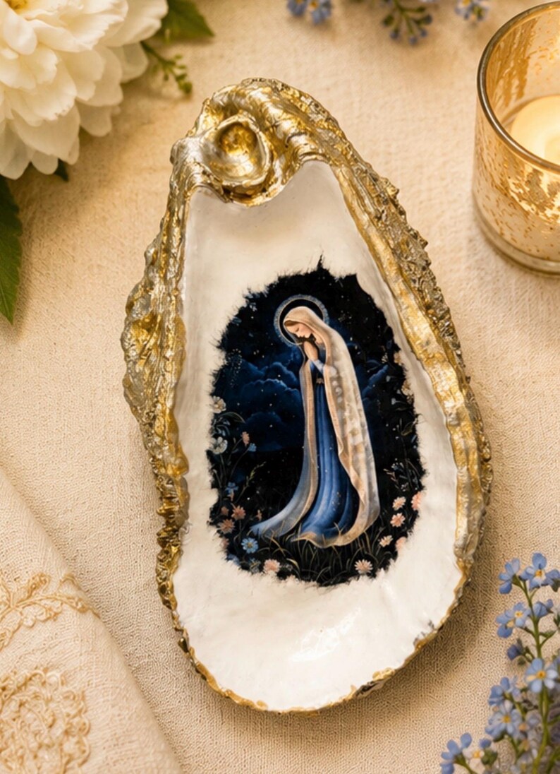 Virgin Mary Oyster Shell Dish | Catholic Gift | Christian Home Decor ...