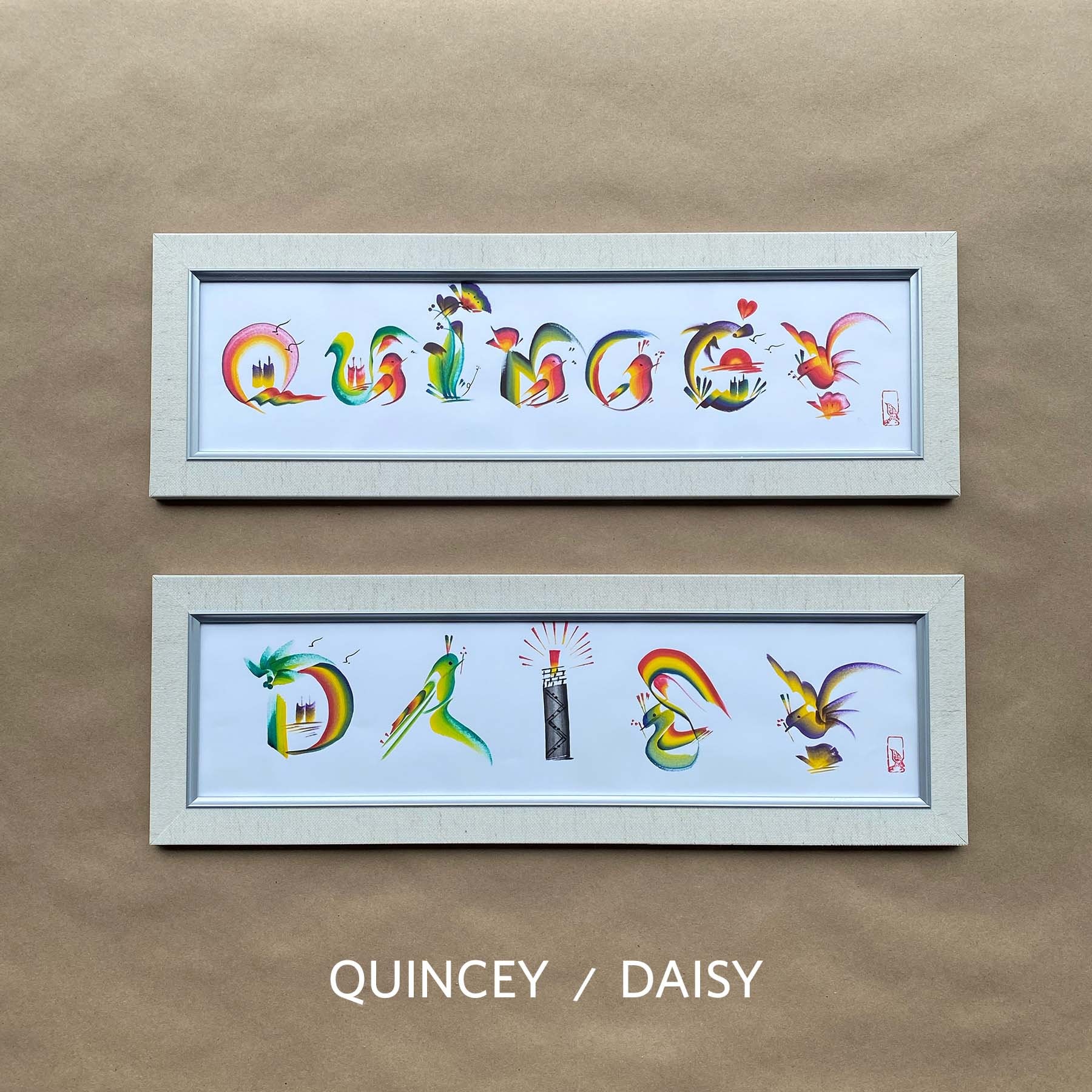 Hand Painted Name Art in Rainbow - ENGLISH - Etsy