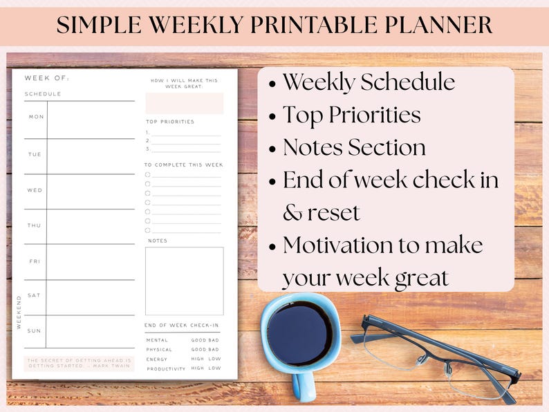 Simple Weekly Planner Printable, ADHD Schedule, Simple to Do List (PDF ...