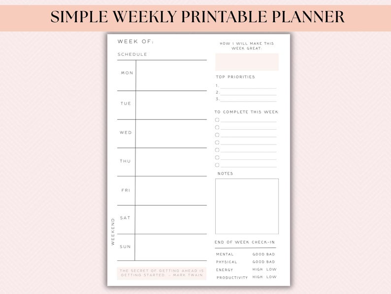 Simple Weekly Planner Printable, ADHD Schedule, Simple to Do List (PDF ...