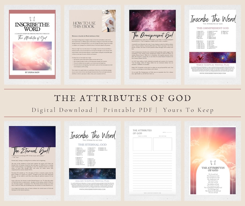 Attributes of God Scripture Writing Printable | 12‑month Bible Study ...