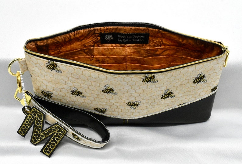 Bee Clutch Purse With Matching Wrist Strap & Monogram Charm - Etsy