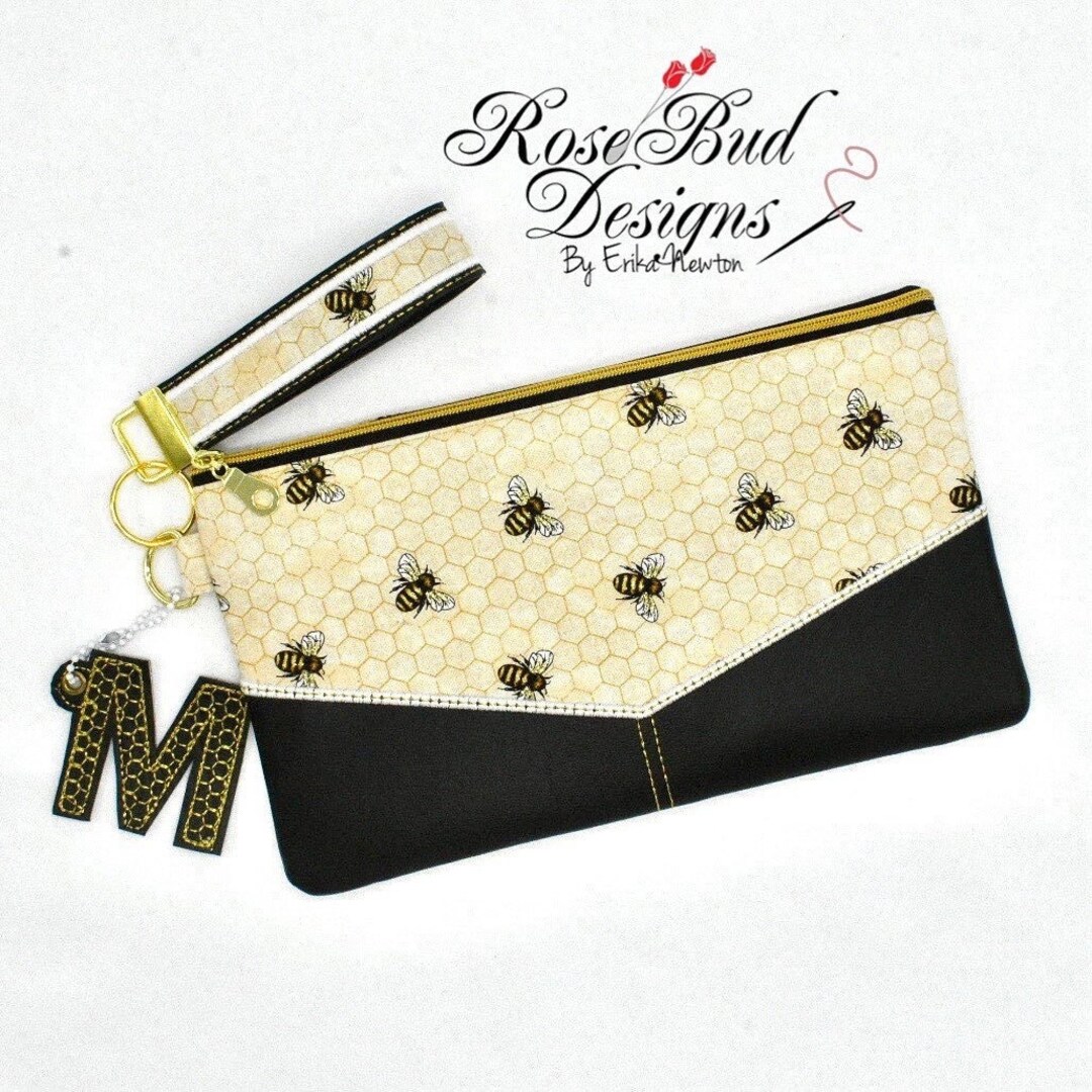 Bee Clutch Purse With Matching Wrist Strap & Monogram Charm - Etsy