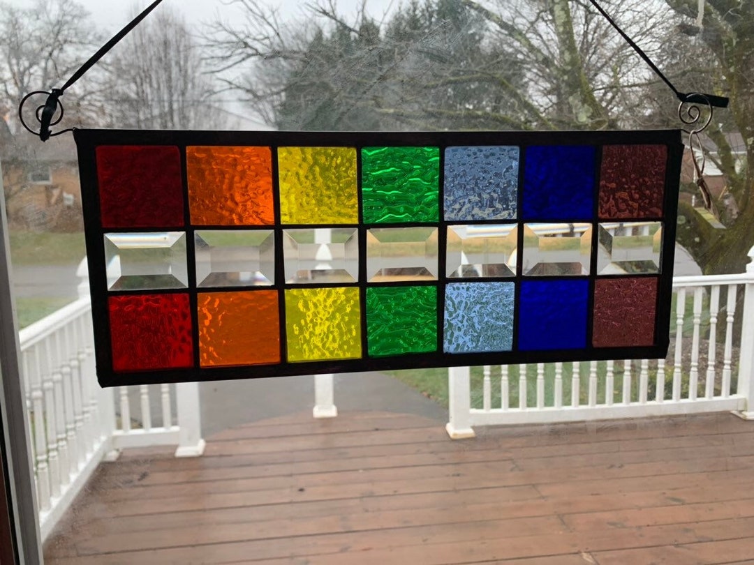 Rainbow Prism Art 15” X 7” Stained Glass Panel - Etsy