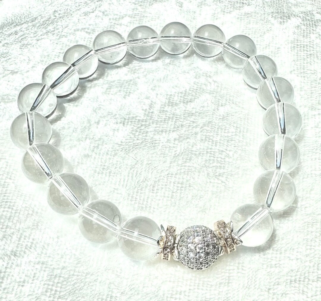 Genuine Quartz Crystal Beaded Bracelet - Etsy