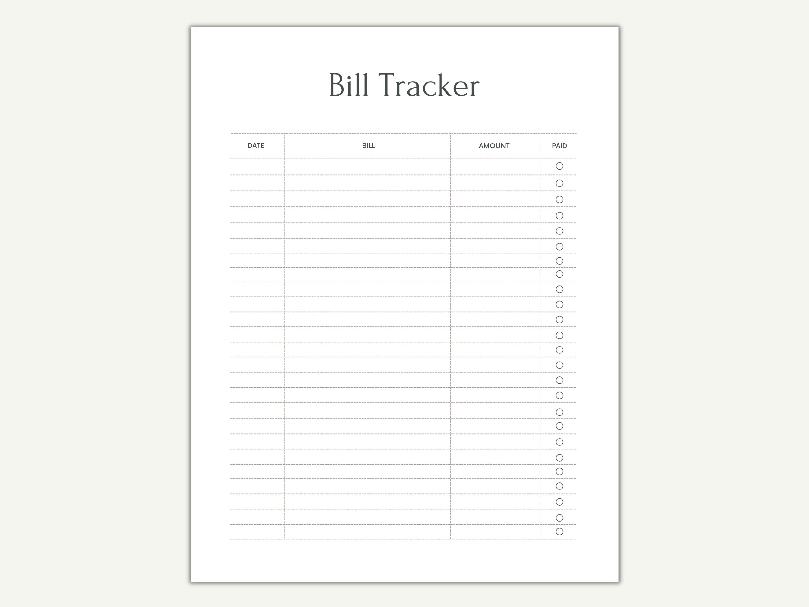 Bill Tracker Printable Minimalist Bill Tracker Bill Payment Tracker ...