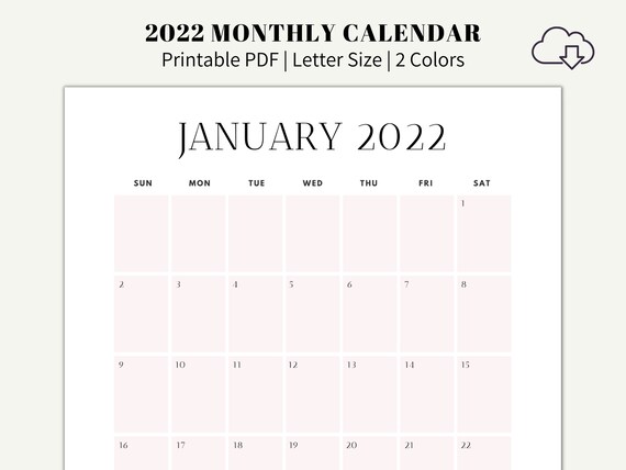 Calendar 2022 Printable Printable Calendar 2022 2022 | Etsy