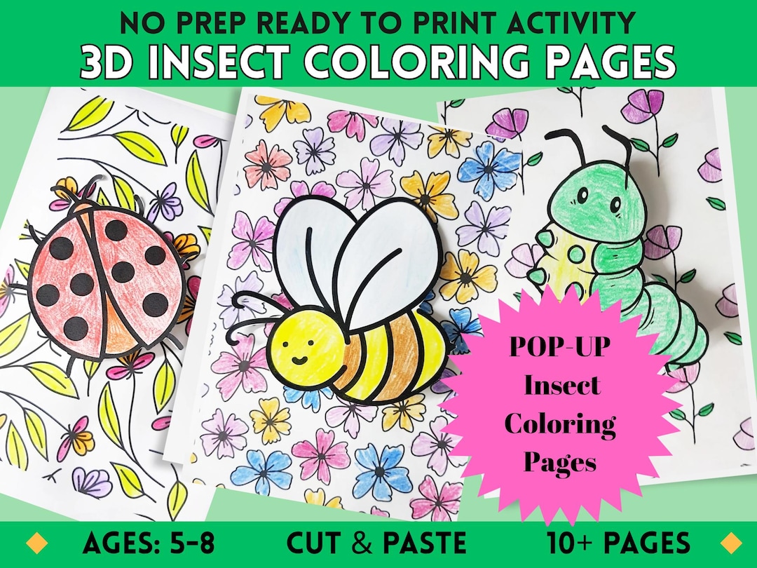 3D Pop-up Insect Coloring Pages | Kids Craft Activity (digital Download ...