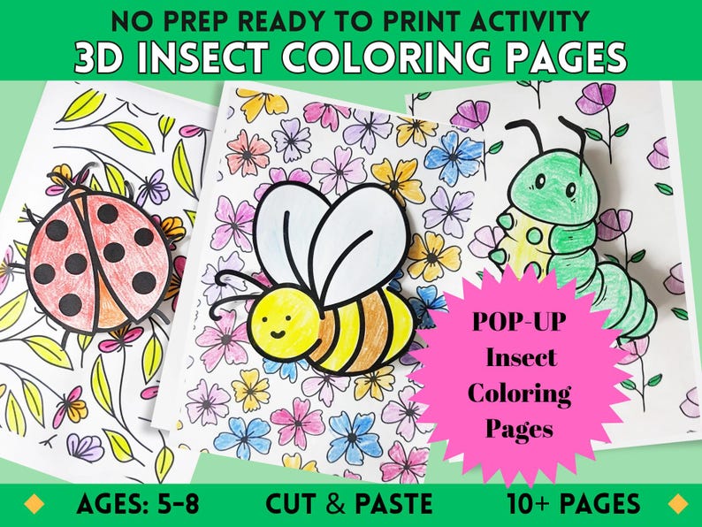 3D Pop-up Insect Coloring Pages | Kids Craft Activity (digital Download ...