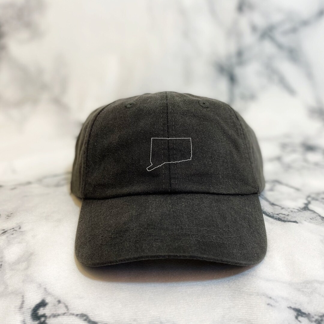 Embroidered Connecticut (CT) State Outline Hat With Leather Strap and ...