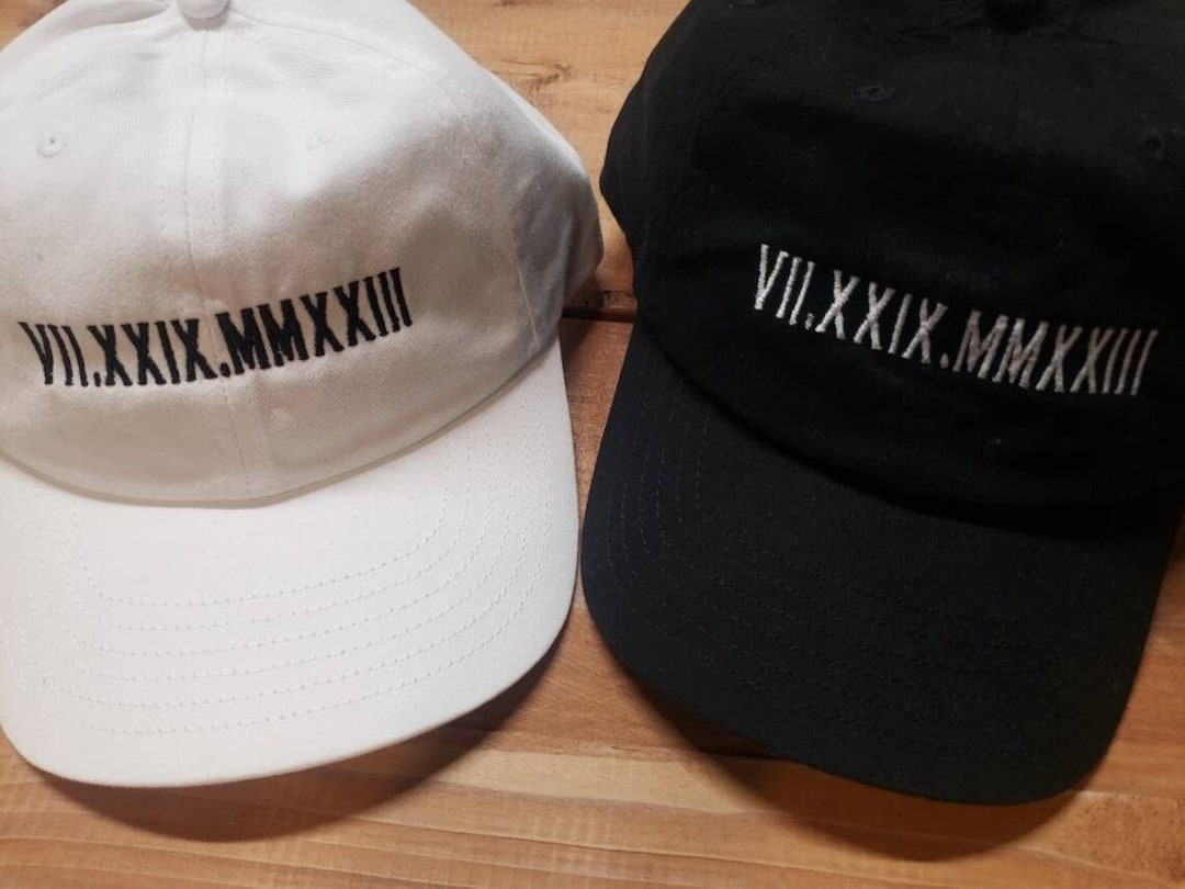 Roman Numeral Embroidered Hat With Leather Strap and Brass - Etsy