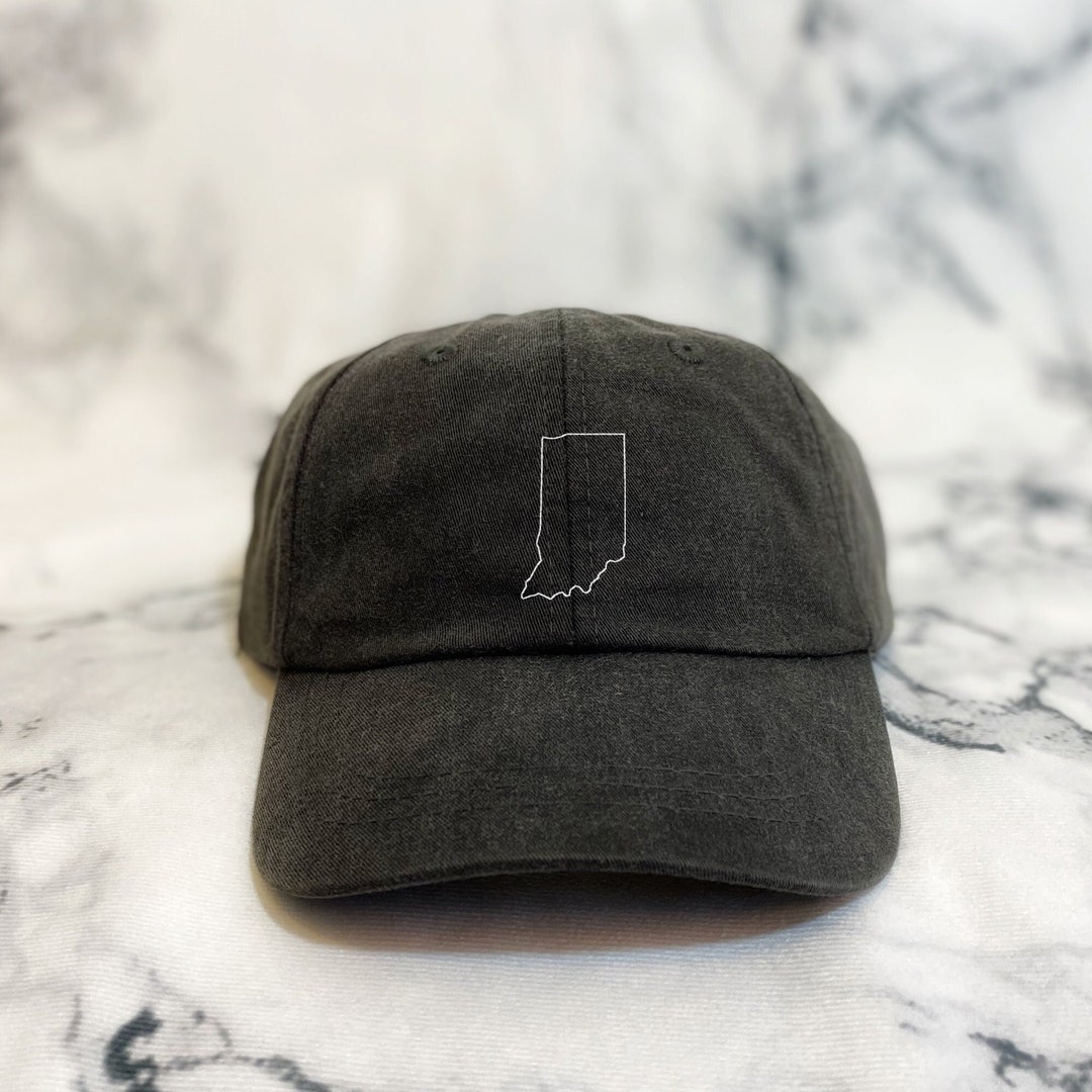 Embroidered Indiana (IN) State Outline Hat With Leather Strap and Brass ...