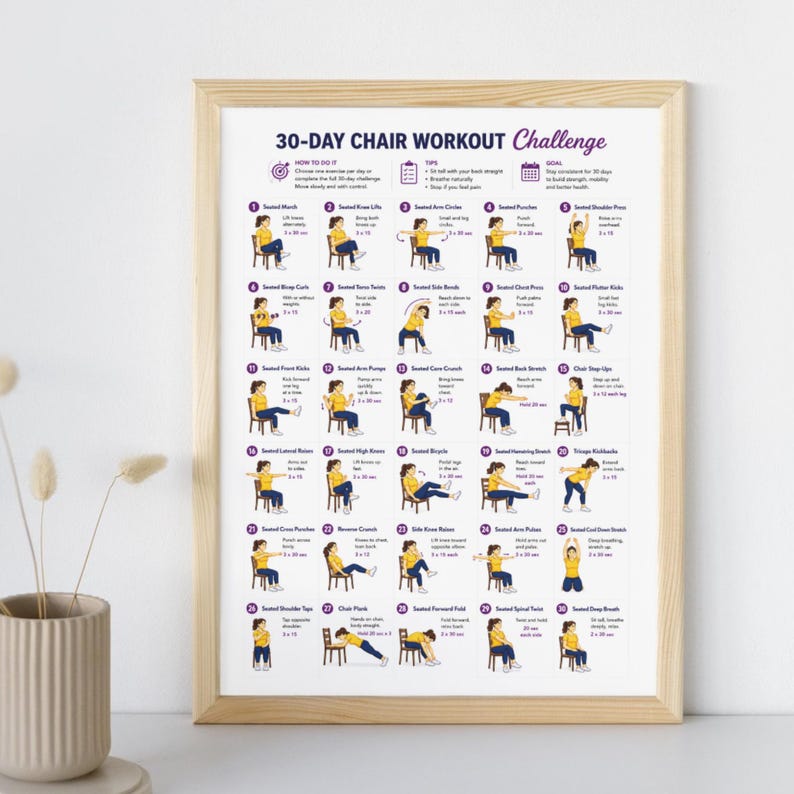 30 Day Chair Workout Plan Challenge | Seated Exercise Chart | No ...