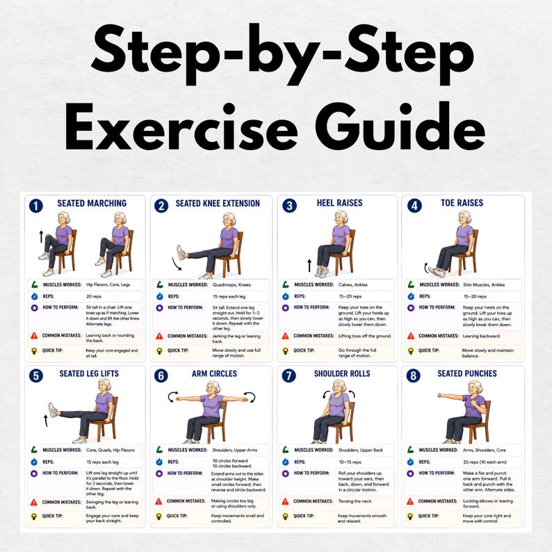 Senior Chair Workouts Printable Poster, Chair Exercise Guide for ...