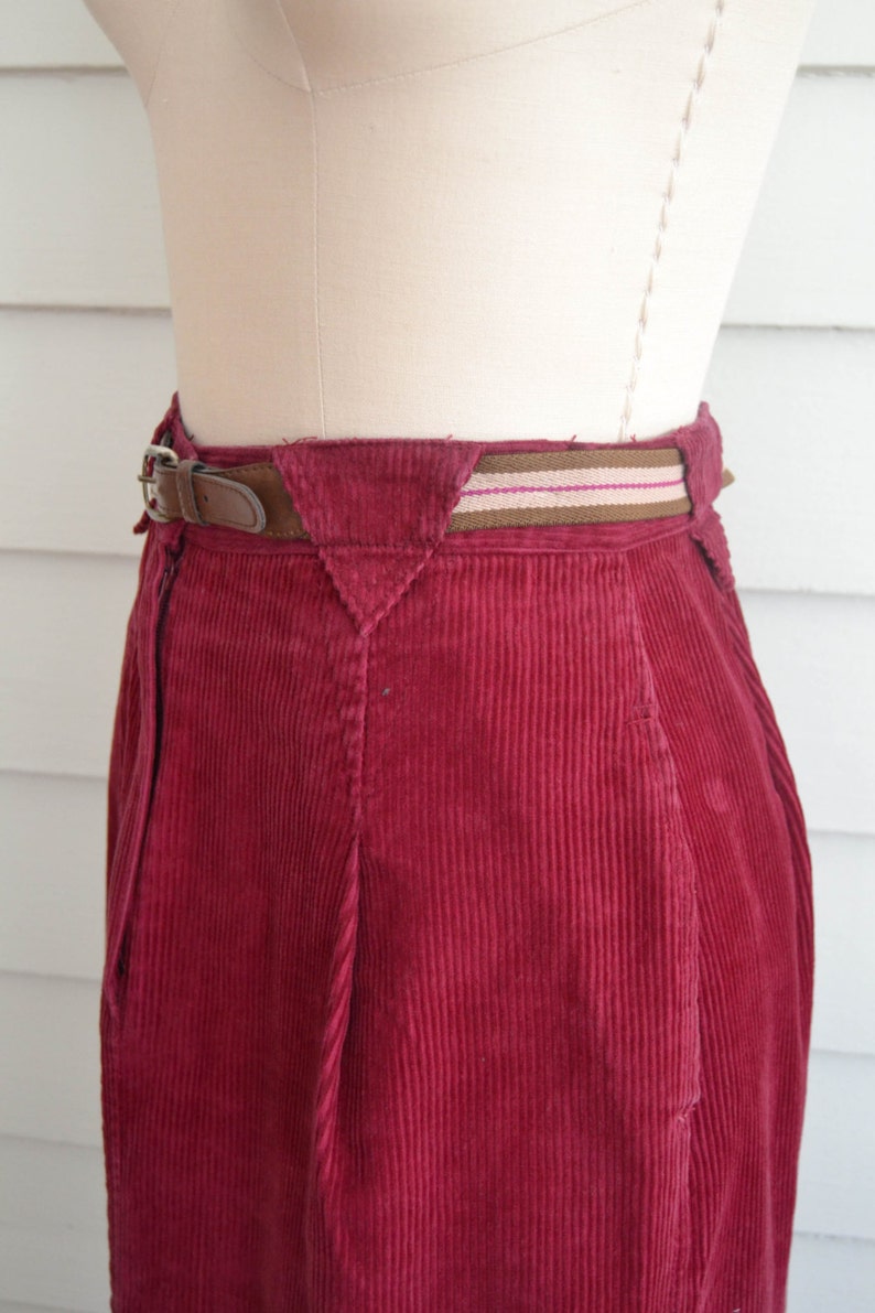 Vintage 1970s Or 1980s Red Corduroy Skirt Small Or Medium Vintage