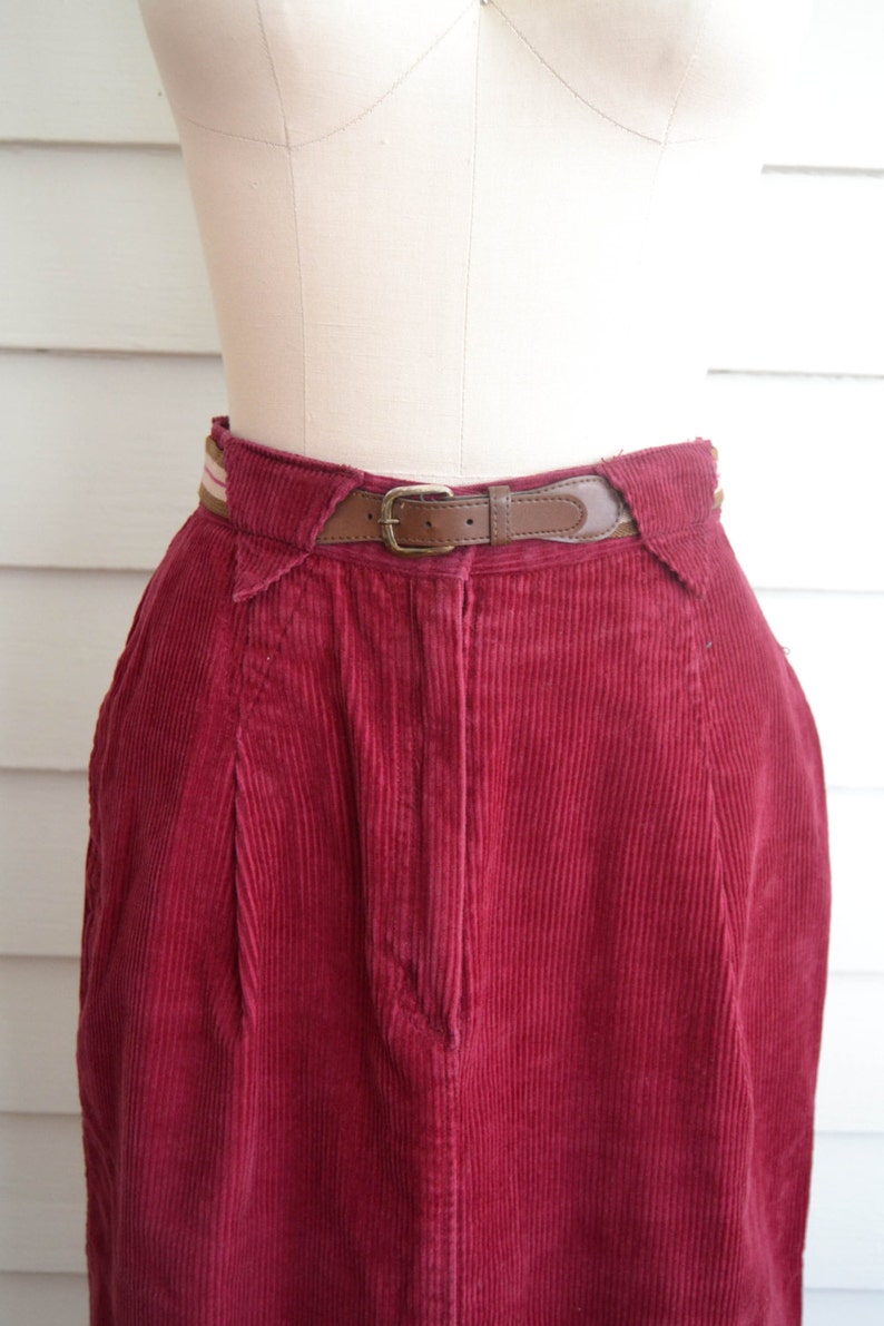 Vintage 1970s Or 1980s Red Corduroy Skirt Small Or Medium Vintage