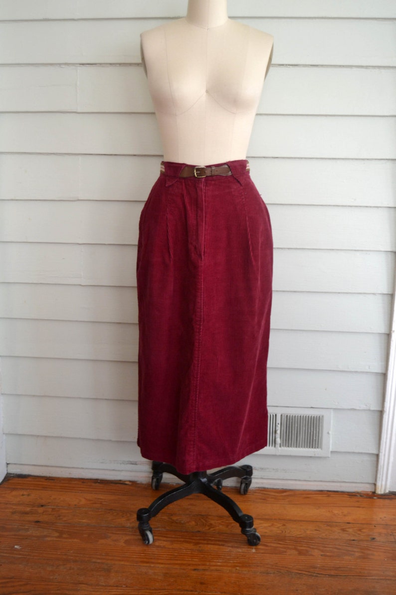 Vintage 1970s Or 1980s Red Corduroy Skirt Small Or Medium Vintage