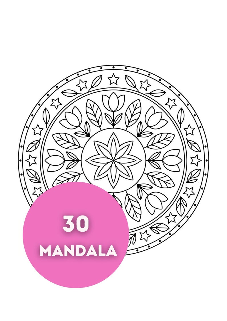 Mandala Coloring Book, 30 Unique Designs, Adult Relaxation (digital ...