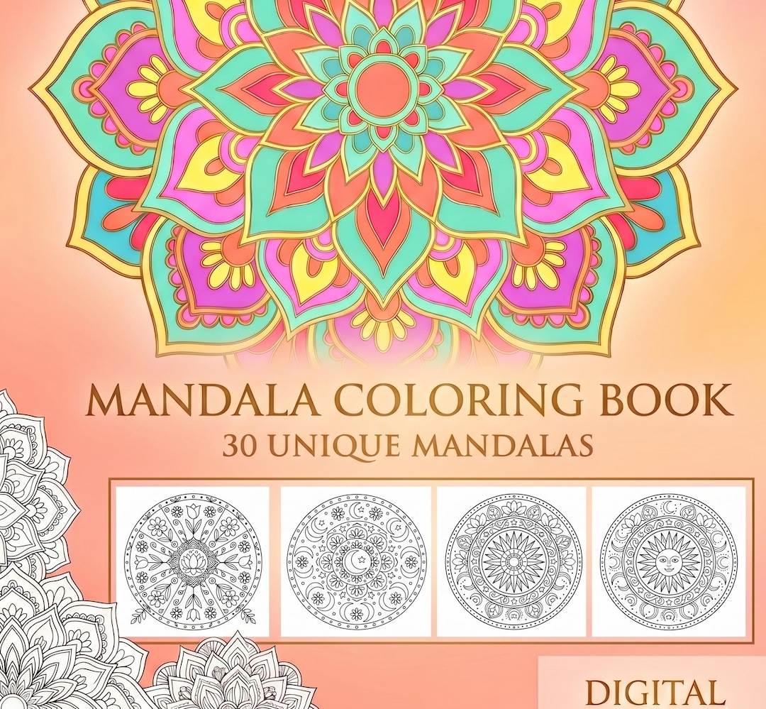 Mandala Coloring Book, 30 Unique Designs, Adult Relaxation (digital ...