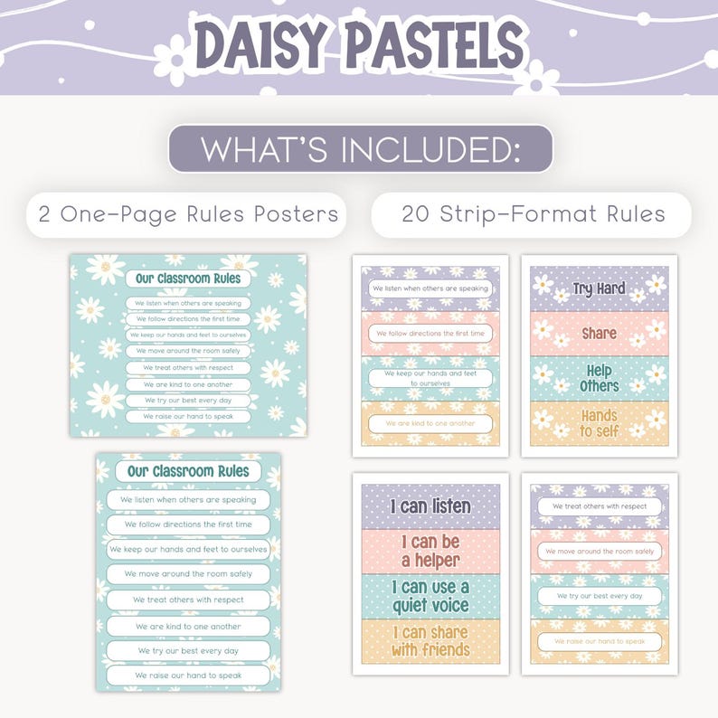 Classroom Rules Posters Set, Pastel Daisy Classroom Agreements, Our ...