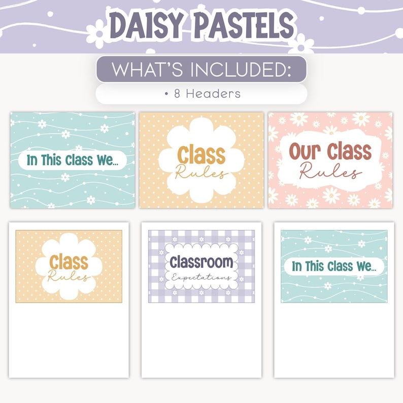 Classroom Rules Posters Set, Pastel Daisy Classroom Agreements, Our ...