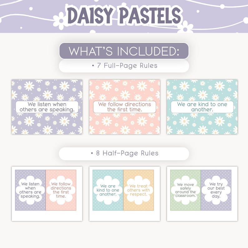 Classroom Rules Posters Set, Pastel Daisy Classroom Agreements, Our ...