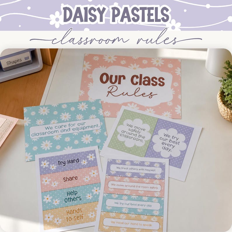 Classroom Rules Posters Set, Pastel Daisy Classroom Agreements, Our ...