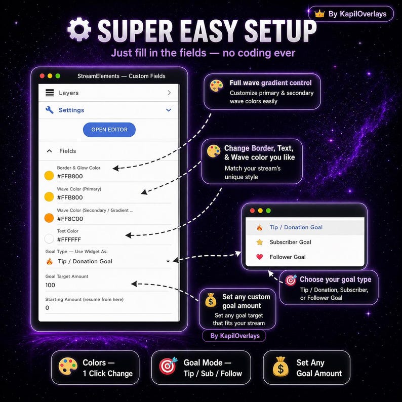 Moon Goal Widget Animated → Neon Liquid Fill Tip Sub Follower Donation ...