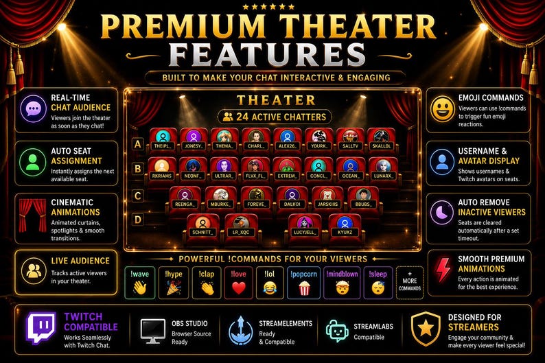 Theater Chat Widget Twitch OBS | Animated Cinema Movie Chat Overlay ...