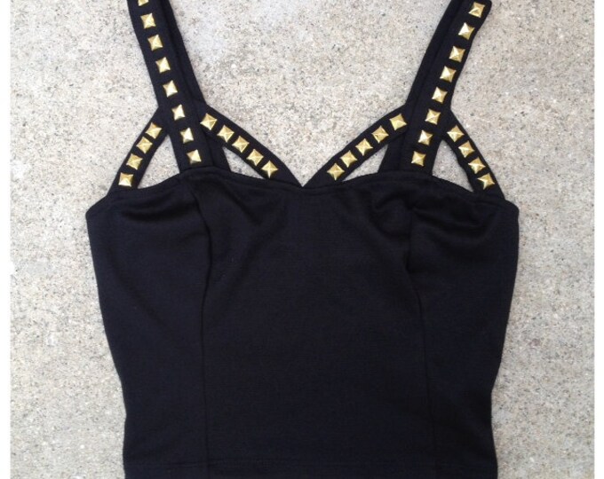 Studded Bustier Crop Top Tank Top - Black - Gold,silver, or Black Studs ...