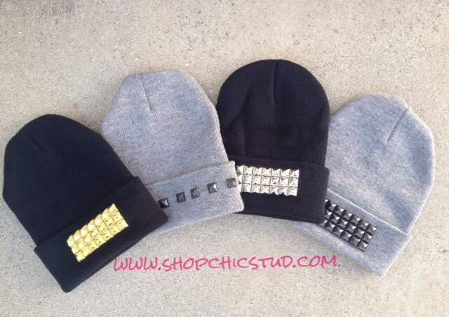Studded Beanie Hat CHOOSE Stud Design & Color | Etsy