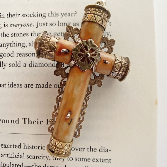 Rare Big Antique 10K Gold Bone Crucifix Pendant from … - Gem
