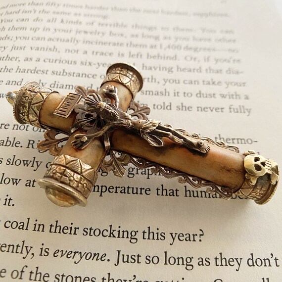 Rare Big Antique 10K Gold Bone Crucifix Pendant from … - Gem