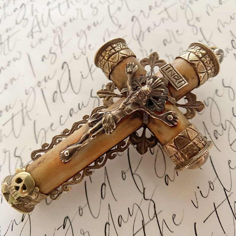 Rare Big Antique 10K Gold Bone Crucifix Pendant From the - Etsy