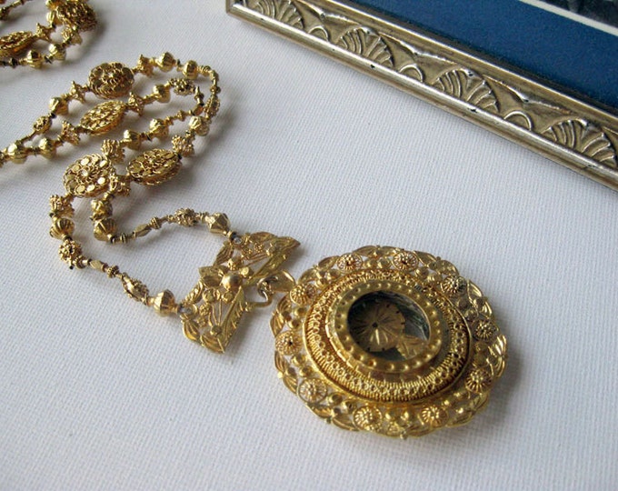 RESERVED for LL- Big Antique Tamborin Relicario Reliquary Necklace in ...